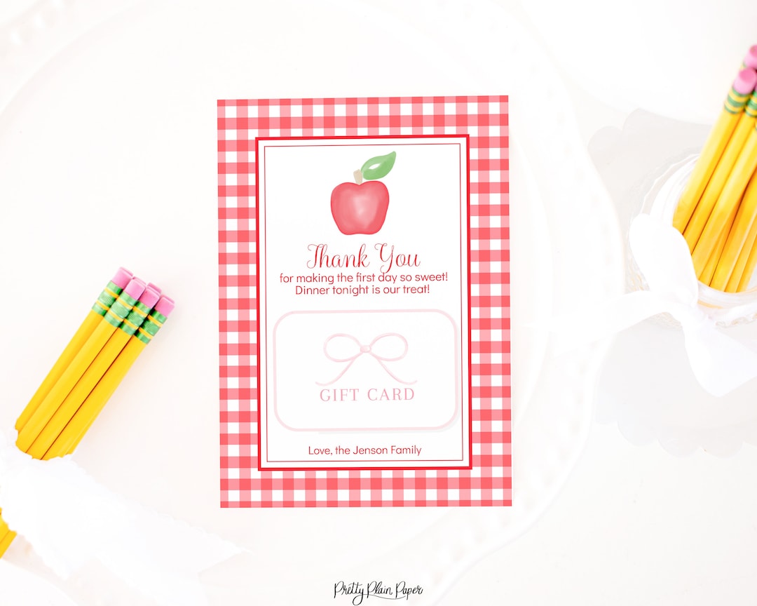 Dinner for Teacher 1st Day of School Gift Card Holder | Printable ...
