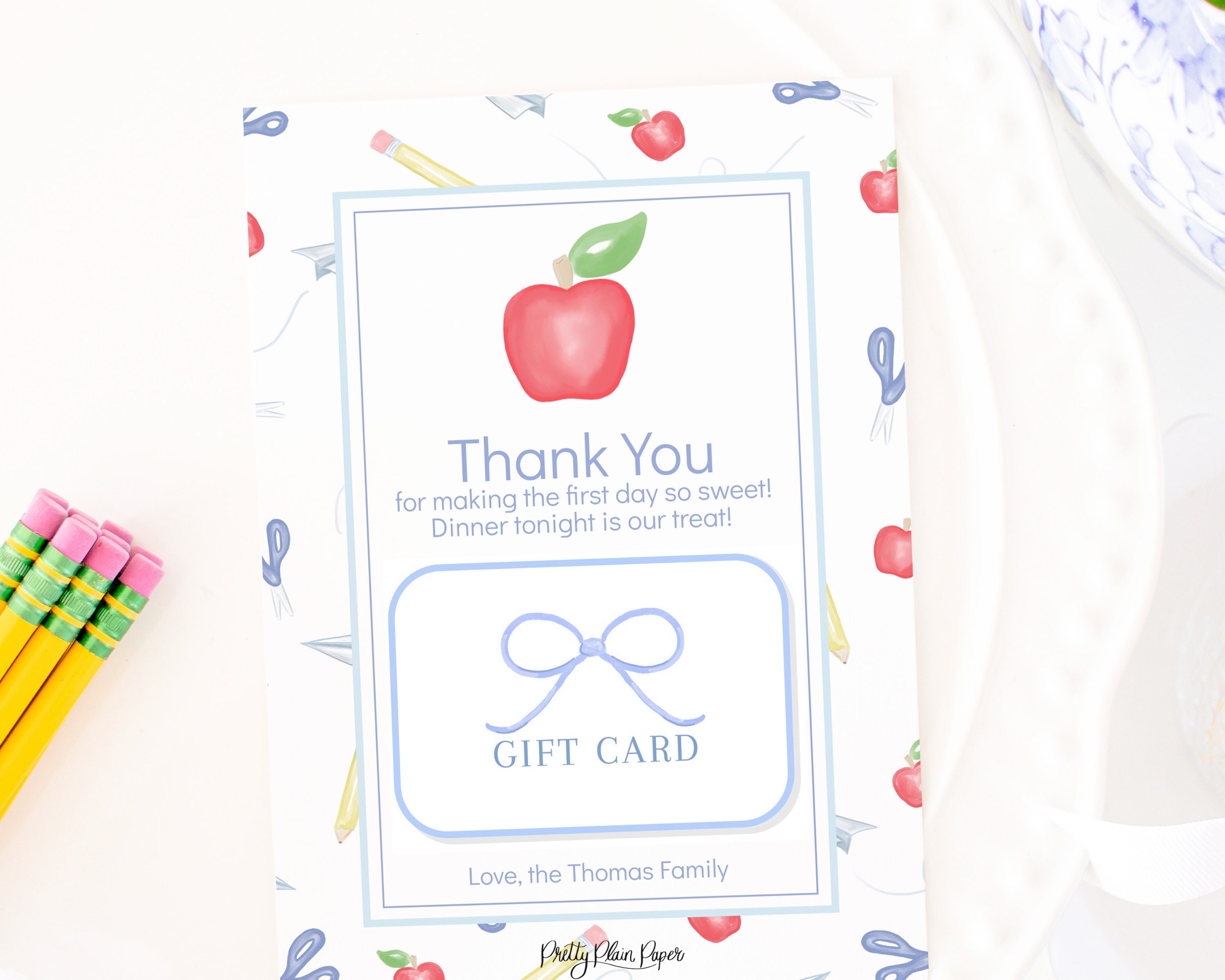 Dinner for Teacher 1st Day of School Gift Card Holder | Printable ...