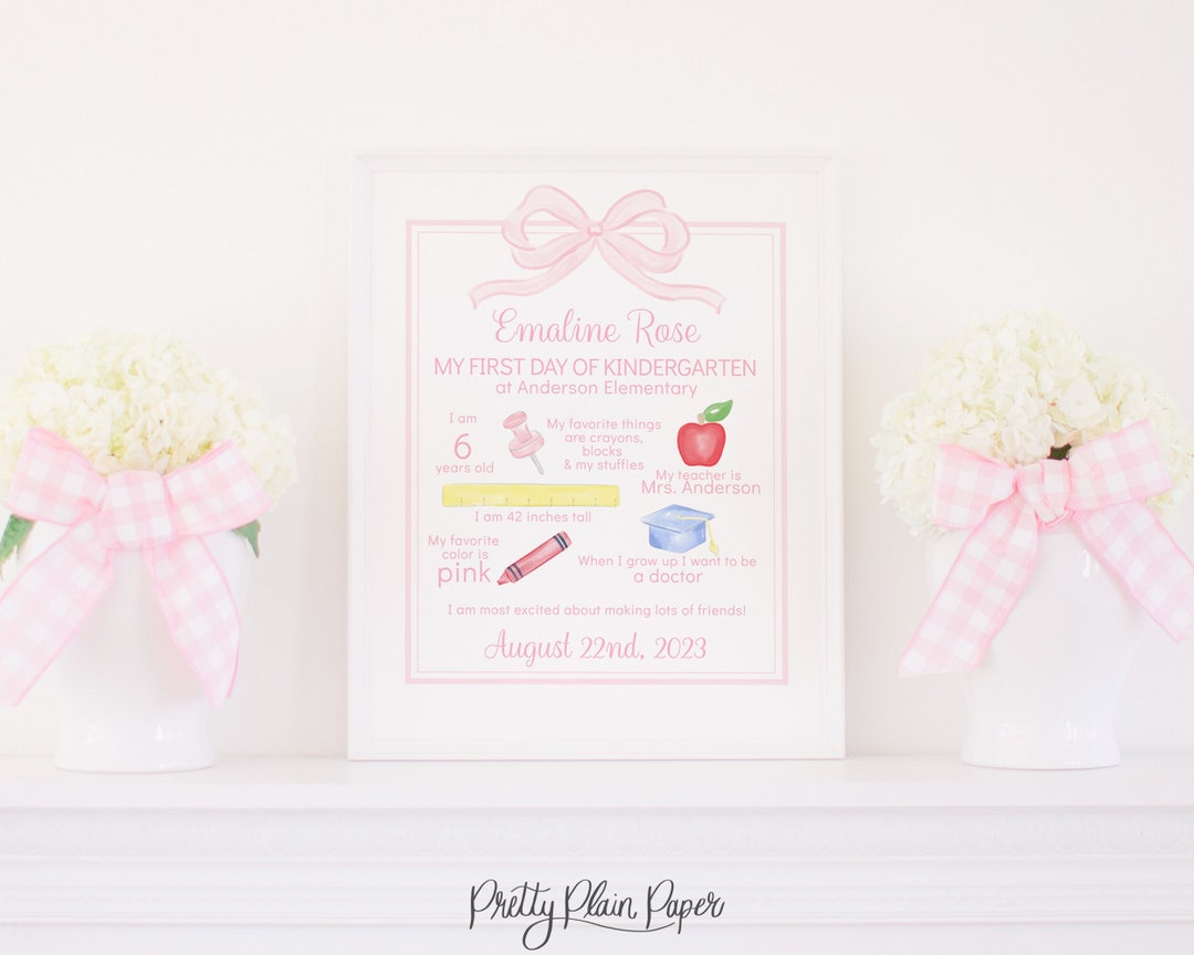 Extra Large First Day of School Sign in Pink | 16x20 | Big Watercolor ...