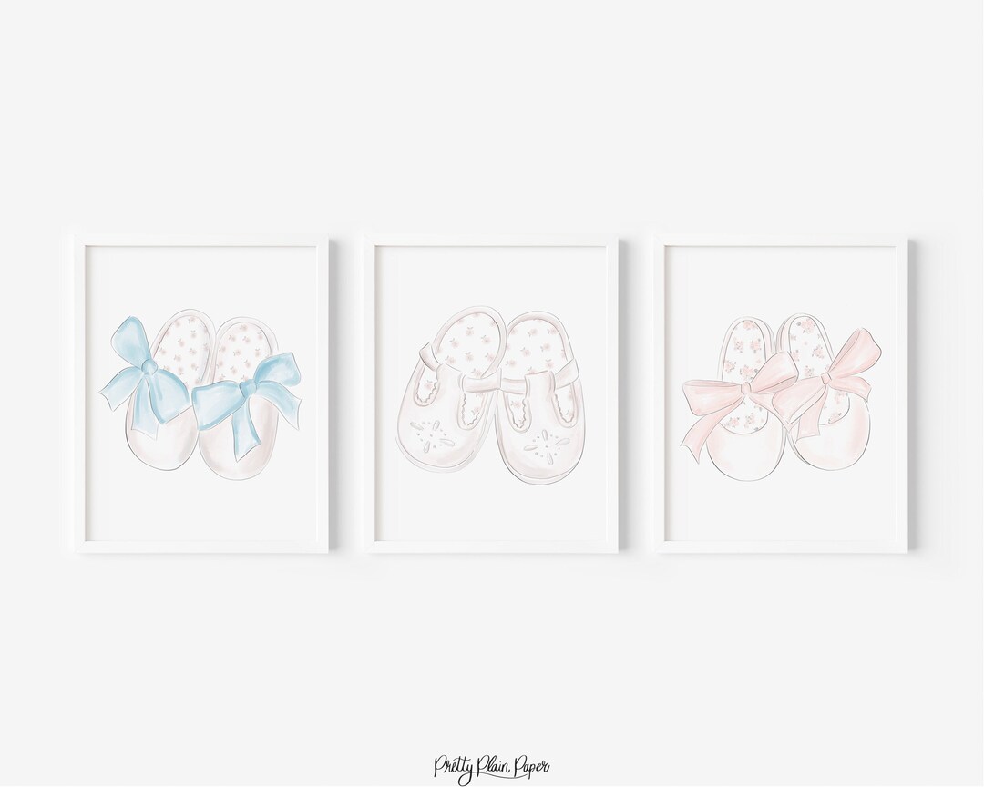 Set of 3 Watercolor Shoe Prints | Little Girl Shoe Print Set | 8x10 or ...