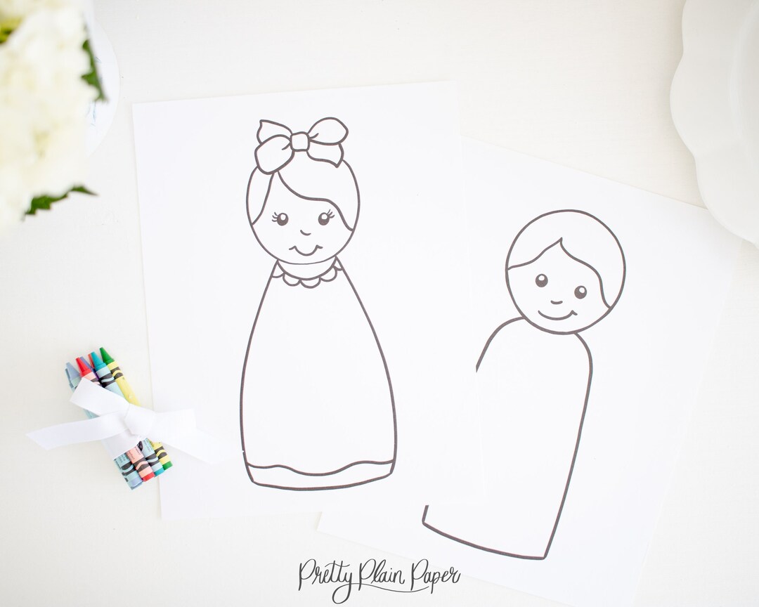 Wood Peg Dolls Coloring Pages | Printable Download | Dollhouse Party ...
