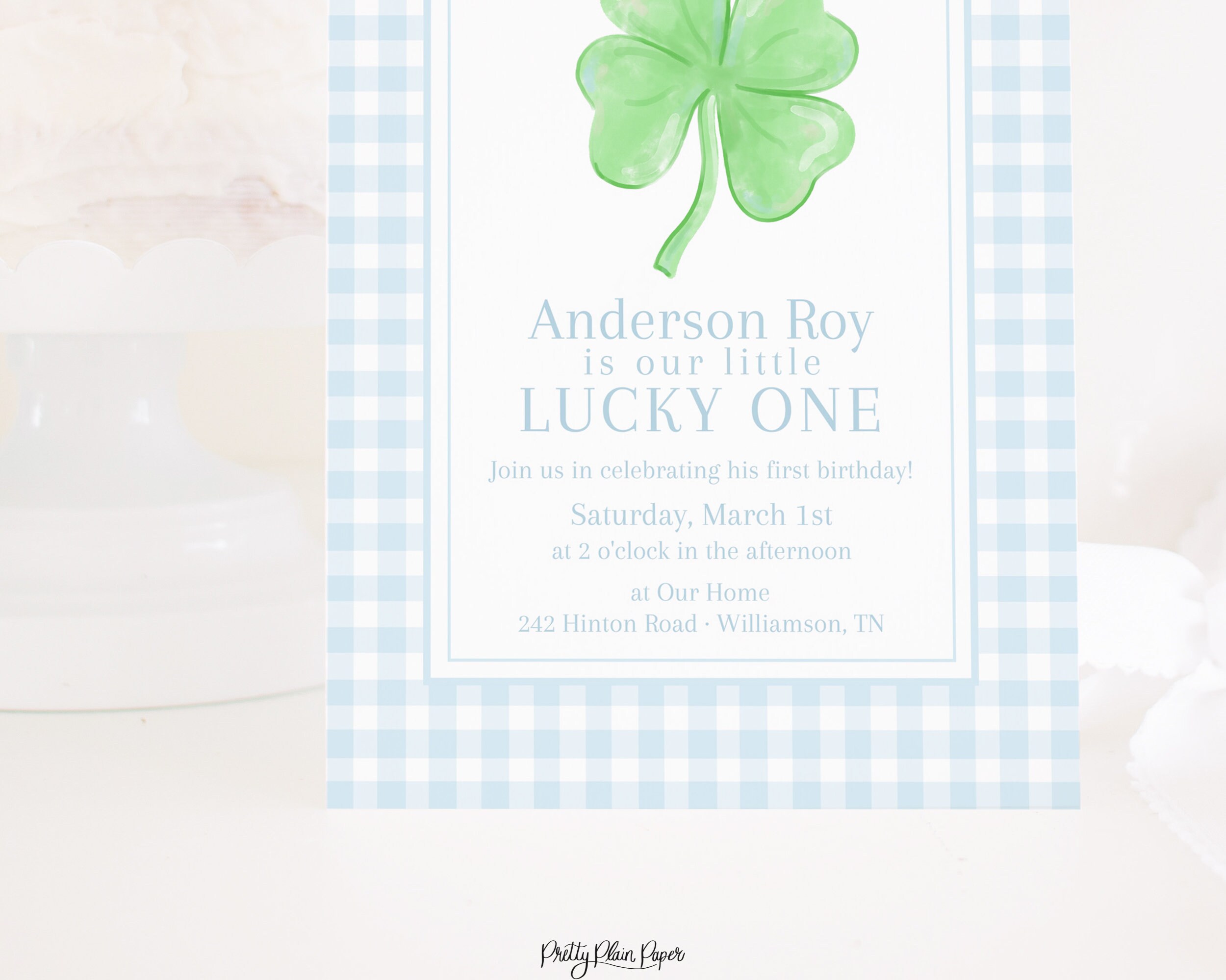 Watercolor Four Leaf Clover Birthday Invitation Lucky ONE | Etsy
