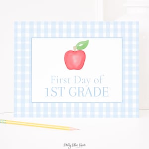 Blue Gingham First Day of School Sign Watercolor First Day of School ...