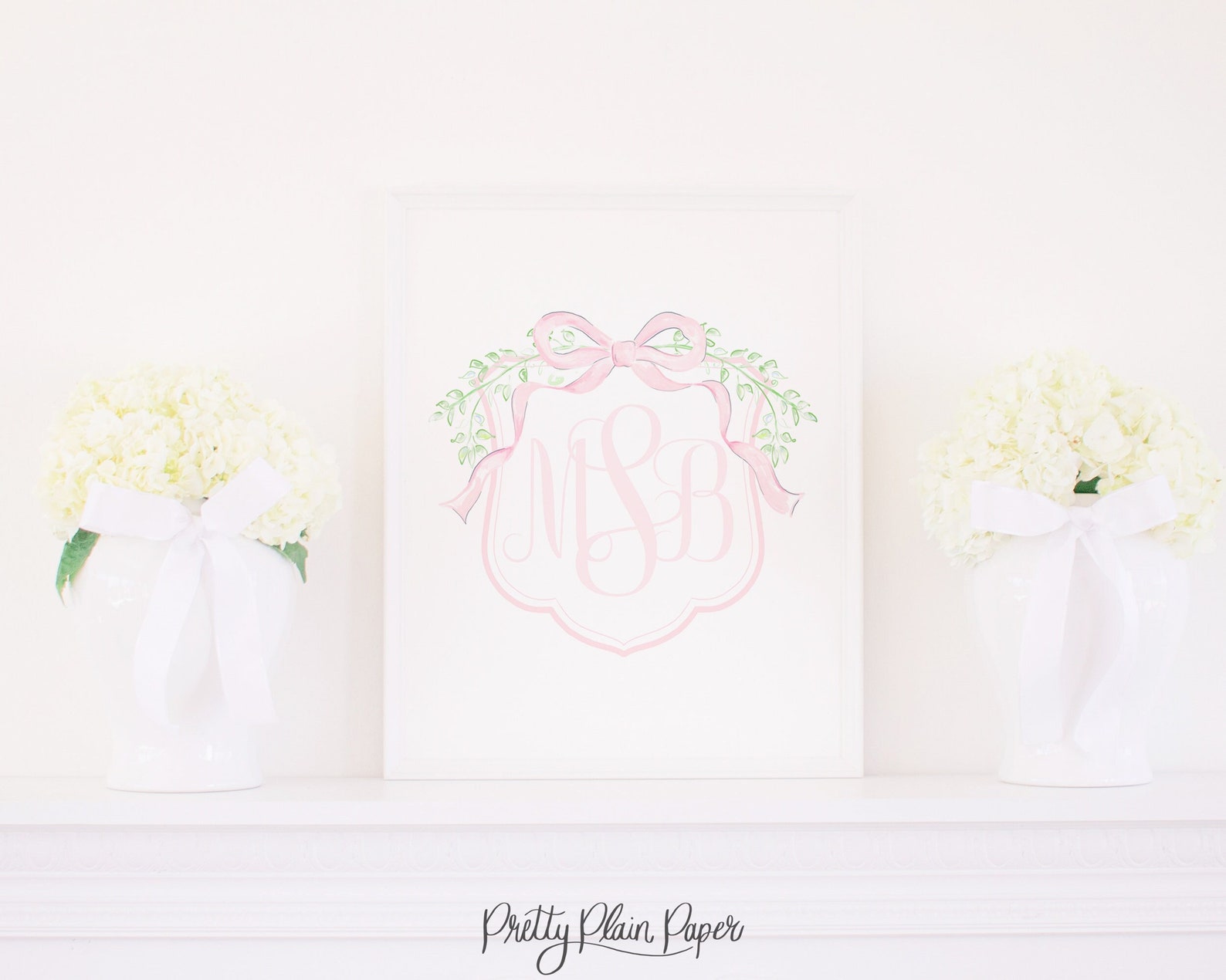 Watercolor Monogram Crest Artwork 8x10 or 16x20 Vertical Printable ...
