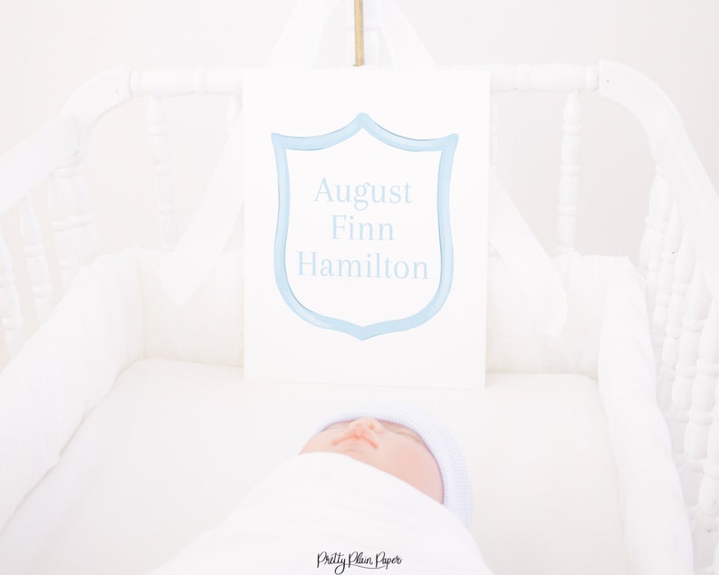 Hospital Baby Name Sign Printable | 8x10 | Watercolor Blue Crest | Baby ...