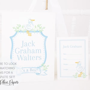 Hospital Baby Stats Card Printable | 5x7 | Watercolor Blue Newborn ...