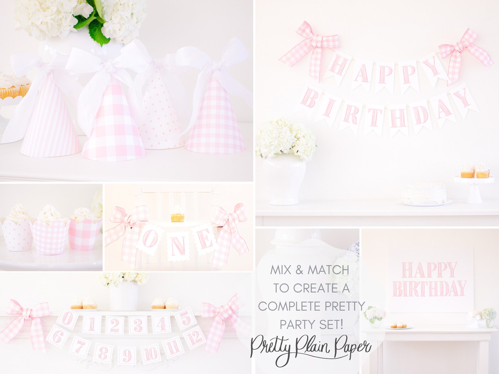 Pink Gingham Backdrop | 36x48 | Pink Gingham Happy Birthday Backdrop ...