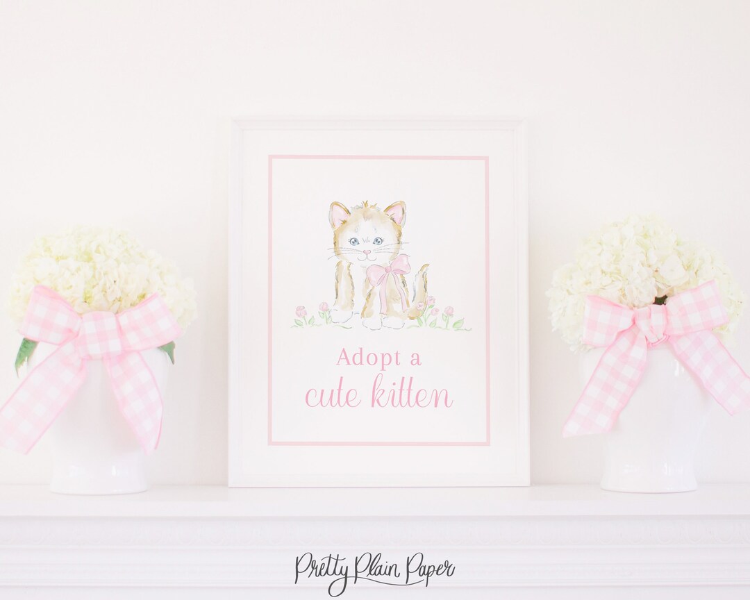 Watercolor Adopt a Kitten Birthday Sign | 8x10 or 16x20 Printable ...