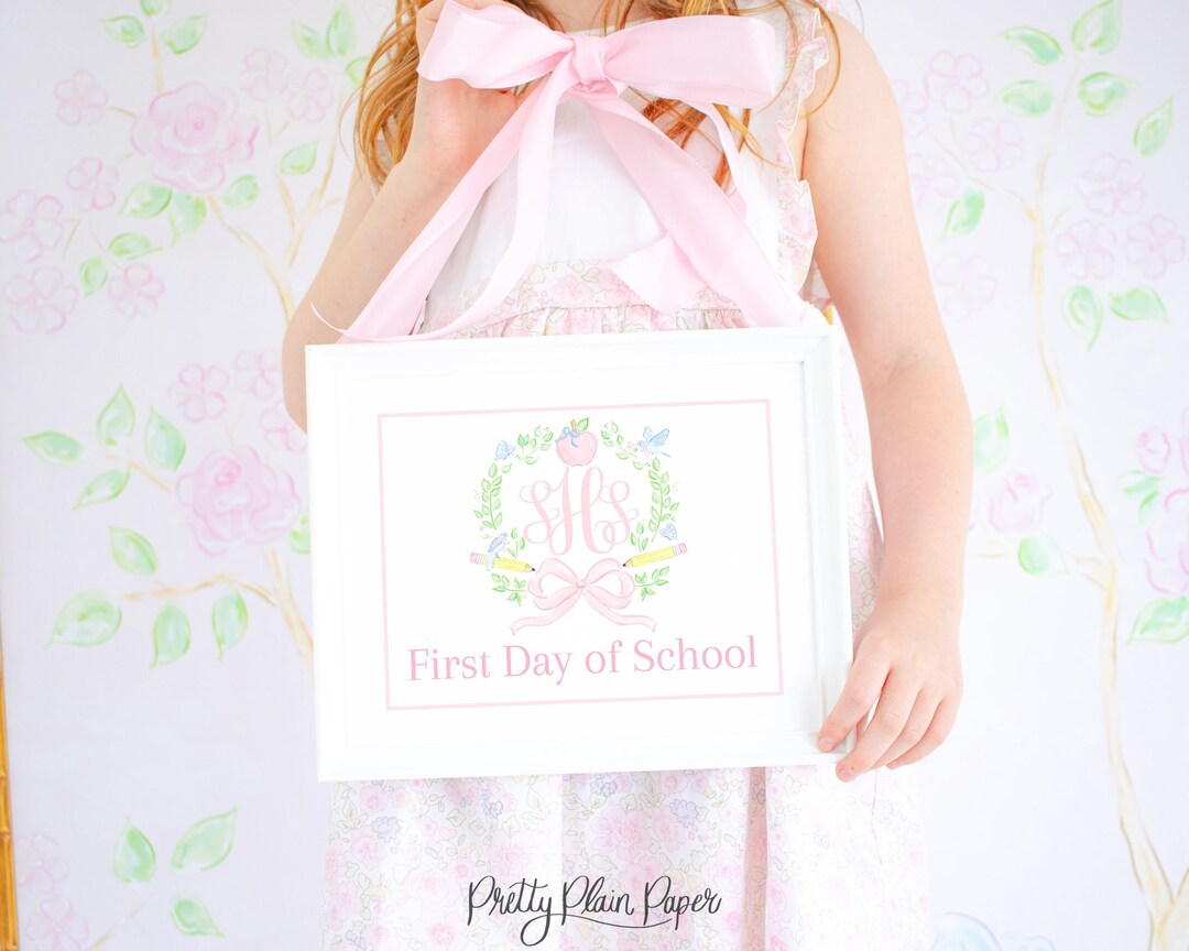 Watercolor Monogram Crest First Day of School Sign | 8x10 Printable ...