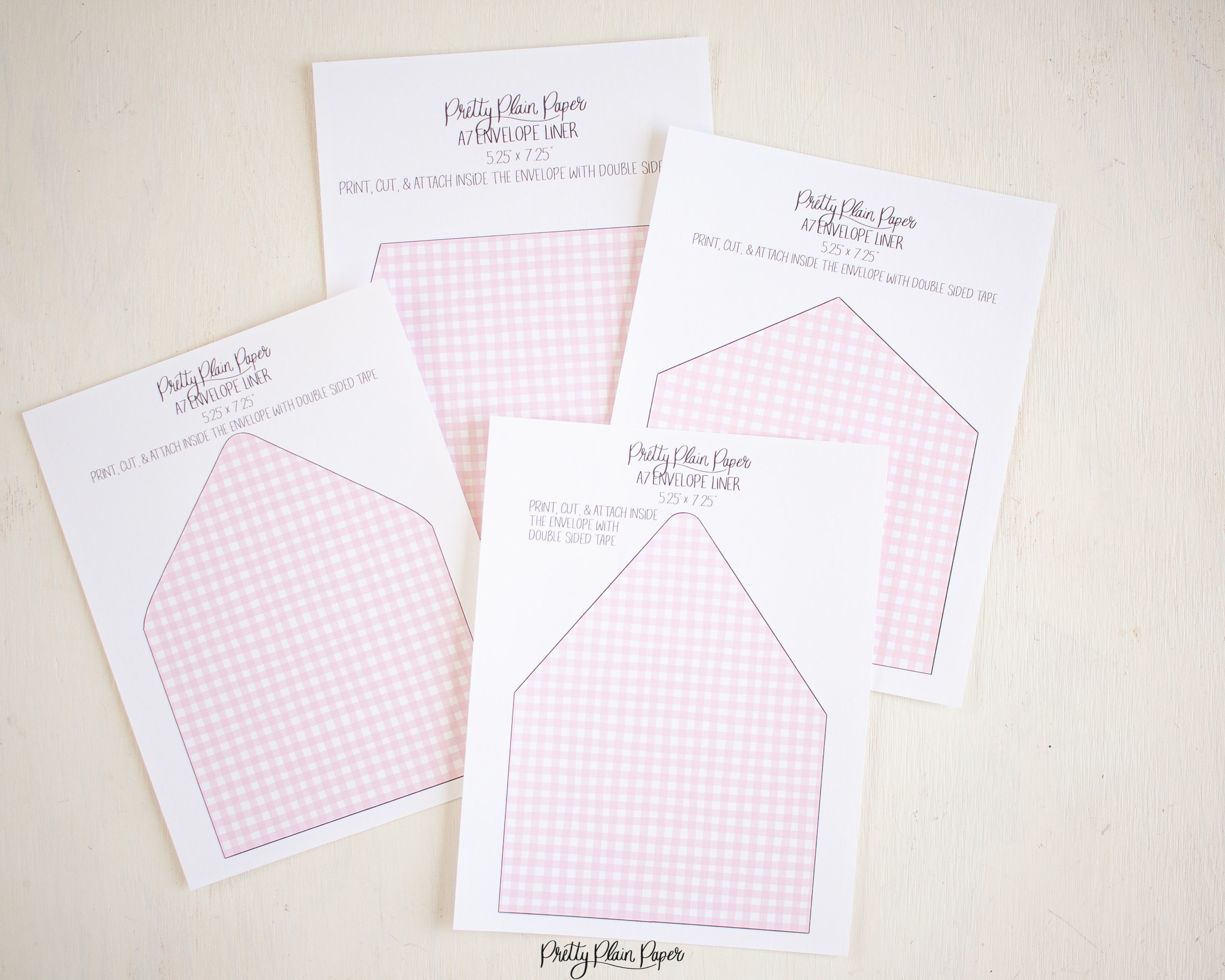Pink Gingham Watercolor Printable A7 Envelope Liner Download - Etsy