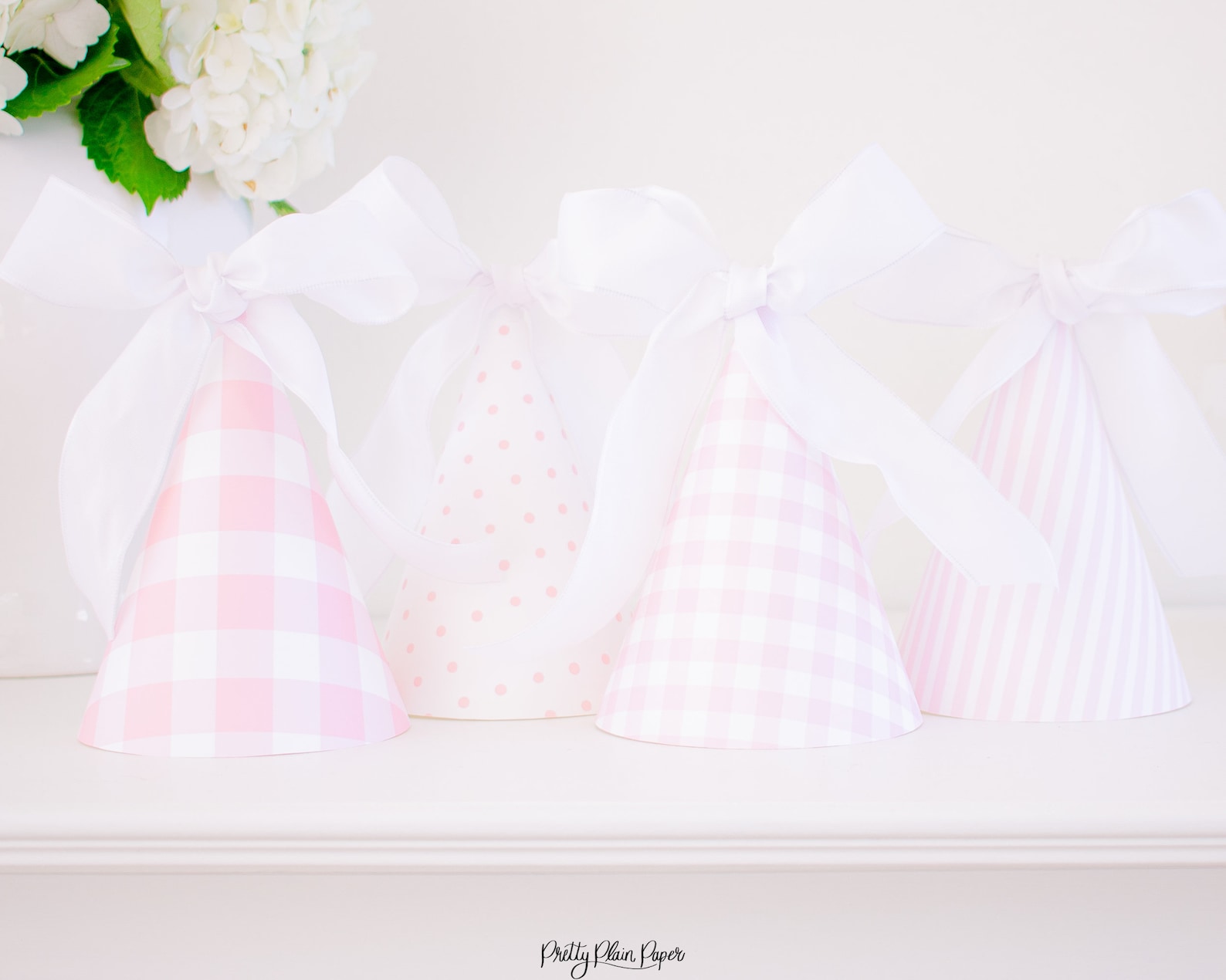 Pink Gingham Party Hats | Printable Download Template | 5002 5003 5004 ...
