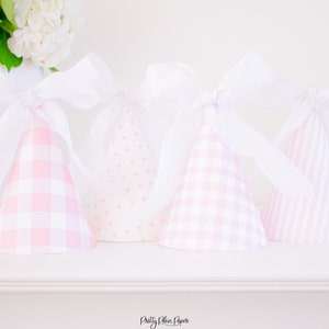 Pink Gingham Party Hats | Printable Download Template | 5002 5003 5004 ...