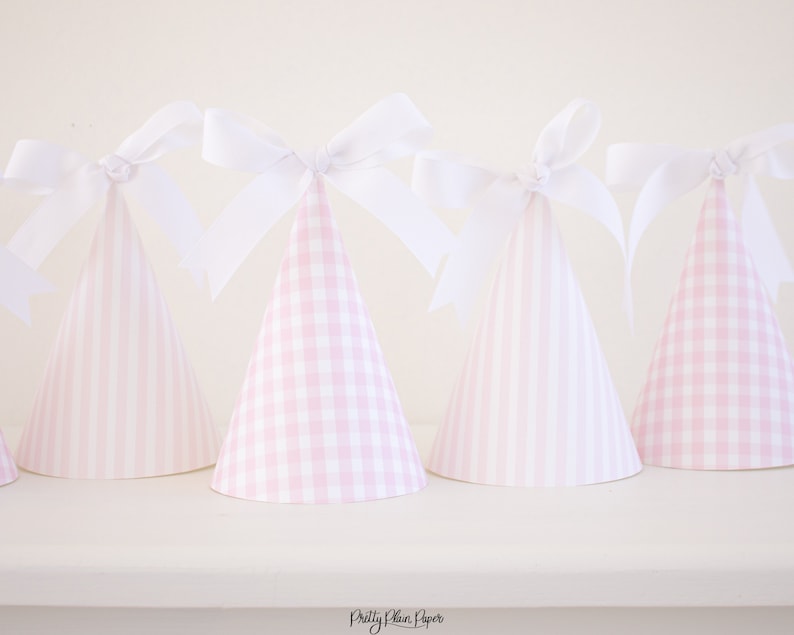 Pink Gingham Party Hat Printable & Pink Stripe Party Hat - Etsy