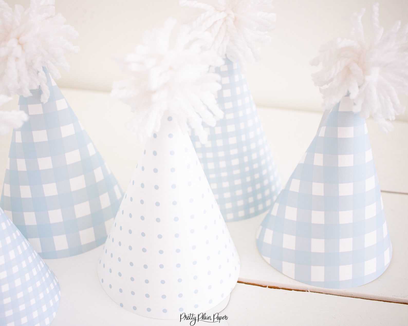 Blue Gingham Party Hats & Blue Polka Dots Printable Template - Etsy