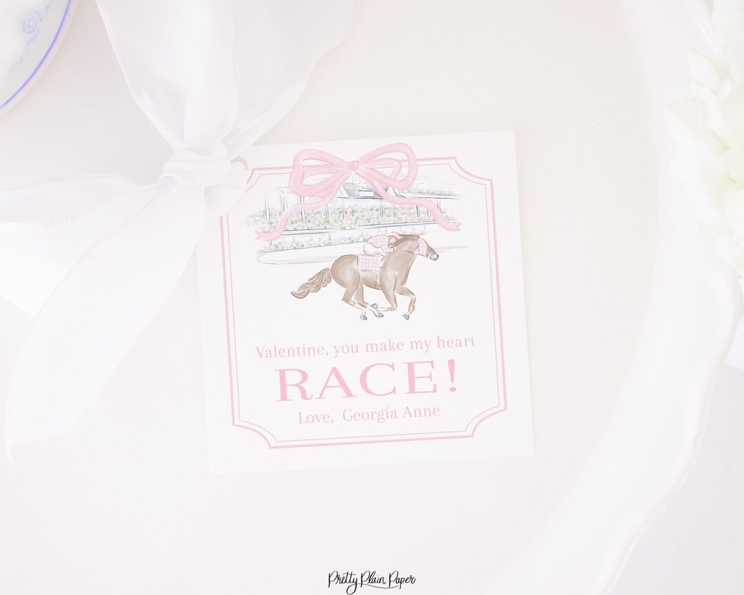 Pink Horse Racing Valentine Tag for Valentine's Day | Watercolor ...