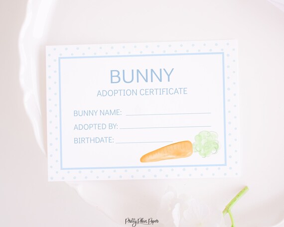 Adopt a Bunny Certificate Printable Download Adopt a Bunny | Etsy