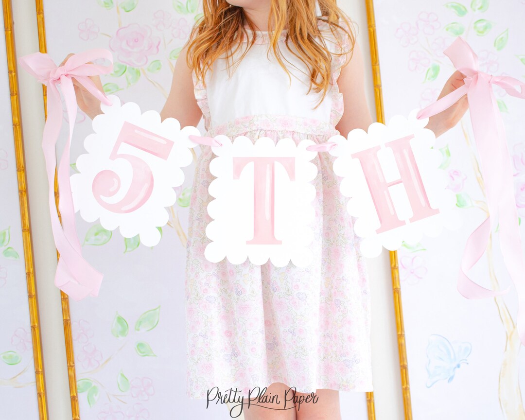 5th Grade Banner | Watercolor Pink Scallop Edge Banner | PDF Printable ...