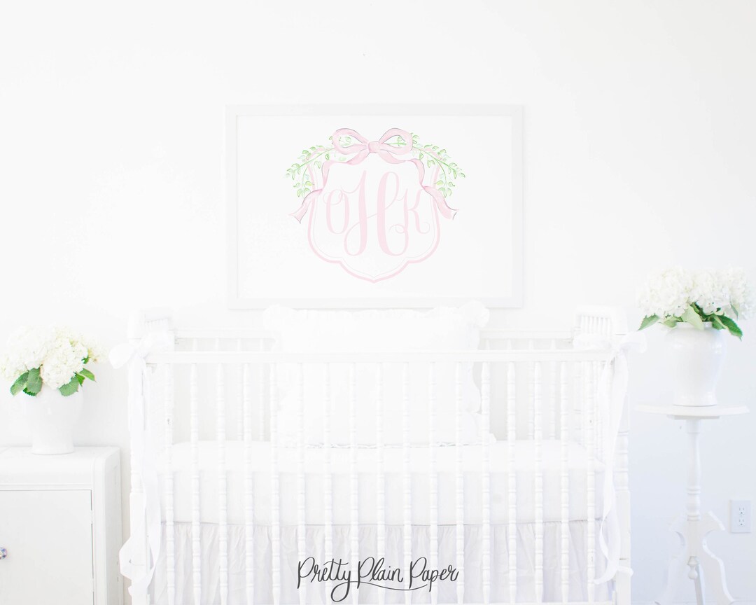 Watercolor Pink Floral Crest Artwork Printable Download Watercolor Bow ...