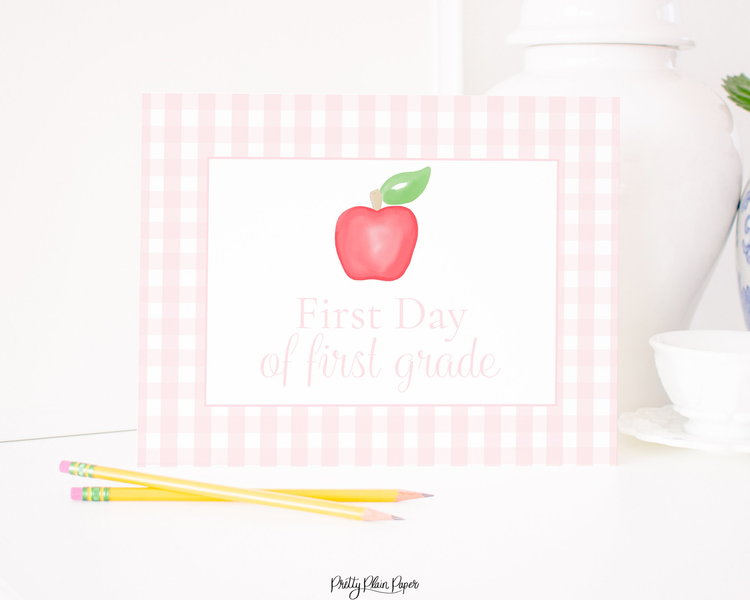 Pink Gingham First Day of School Sign Watercolor First Day | Etsy
