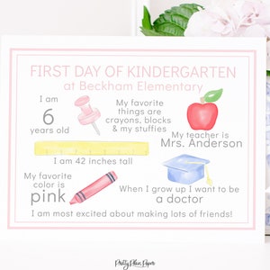 Watercolor First Day of School Sign in Pink Fill-in the - Etsy