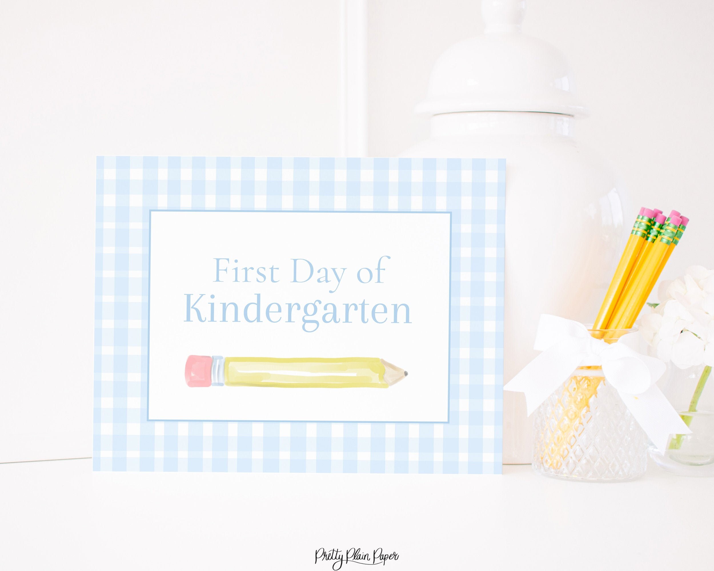 Blue Gingham First Day of School Sign Watercolor First Day | Etsy