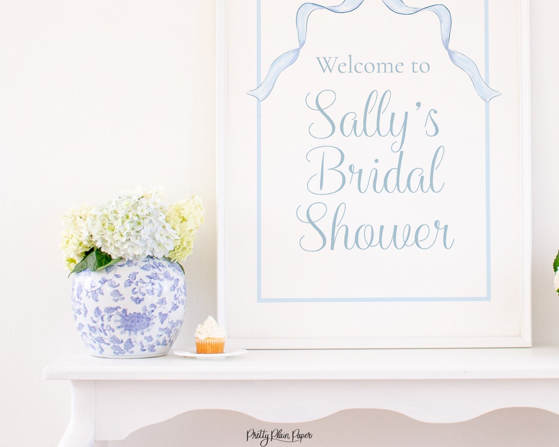 Watercolor Blue Bow Welcome Sign | Editable 24x36 Sign | Blue Bow ...