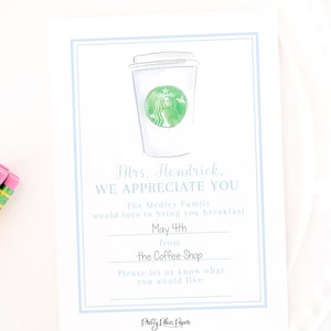 Teacher Appreciation | Coffee for the Teacher | Printable Download ...