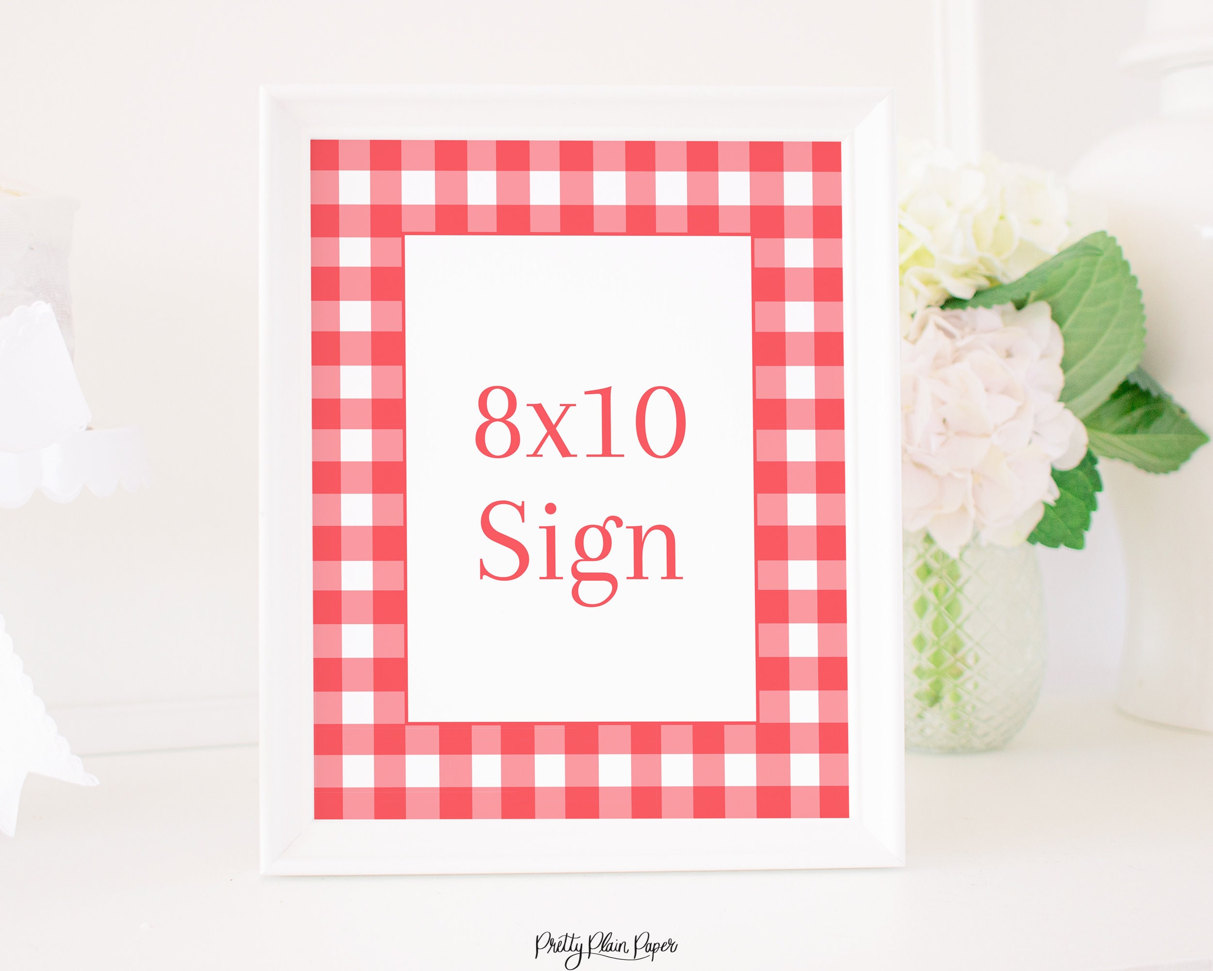 Watercolor Red Gingham 8x10 Sign, Vertical | Red Gingham Birthday | Red ...