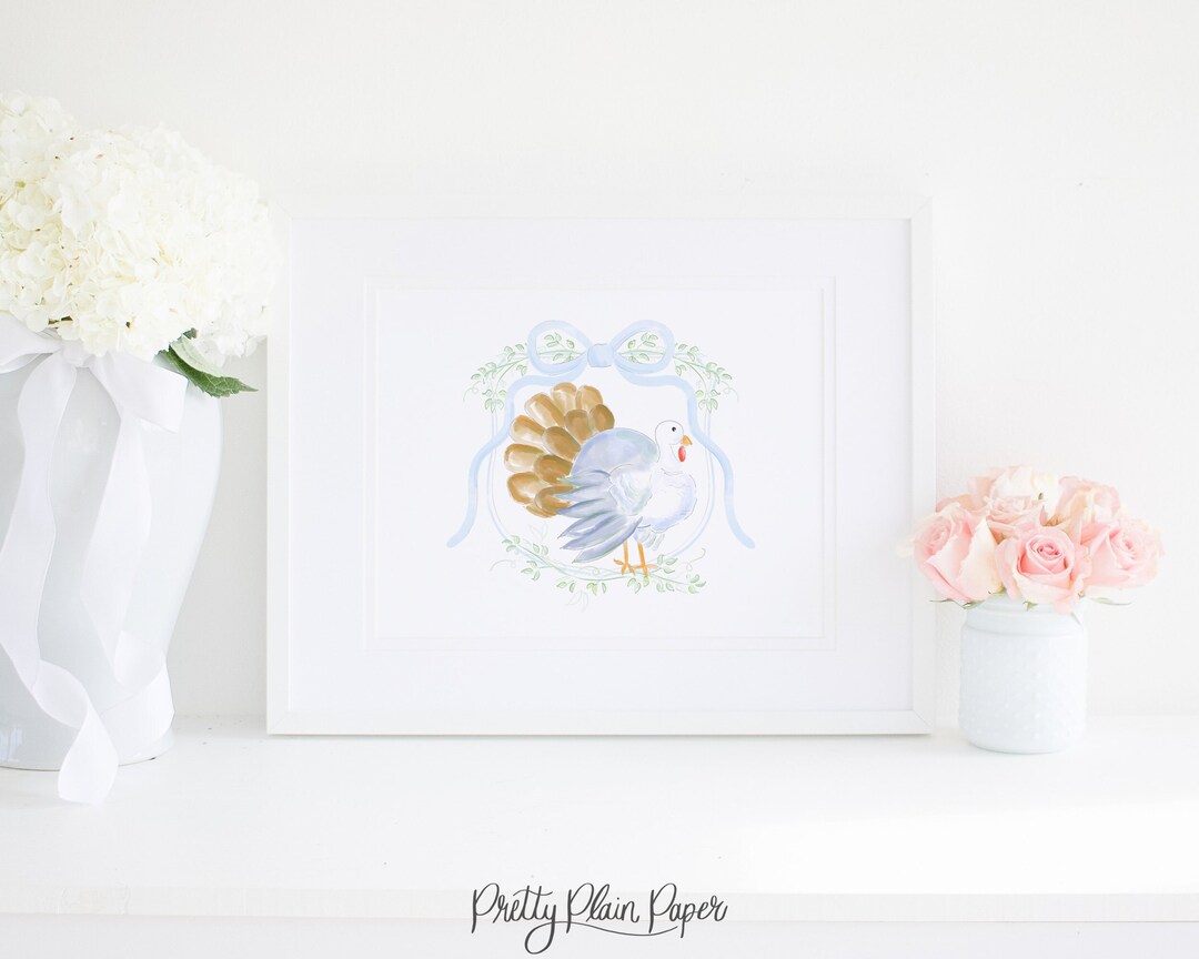 Turkey Print | 11x14 | Watercolor Little Turkey Crest | Watercolor Blue ...