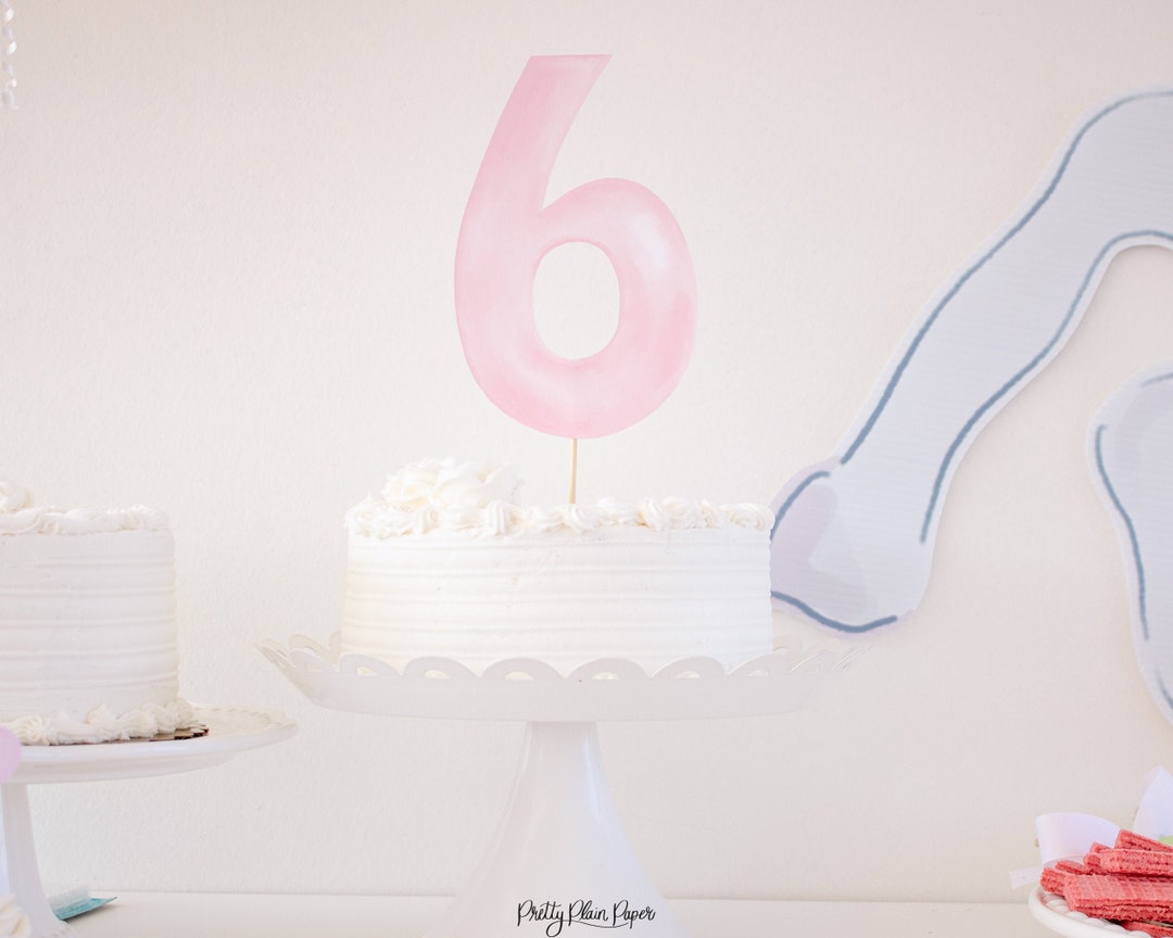 Pink SIX Printable Cake Topper | Pink 6 Cake Topper | Printable ...