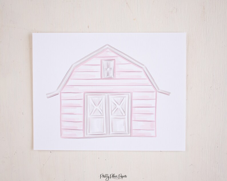Pink Barn Watercolor Printable Backdrop Poster Download 1012 | Etsy