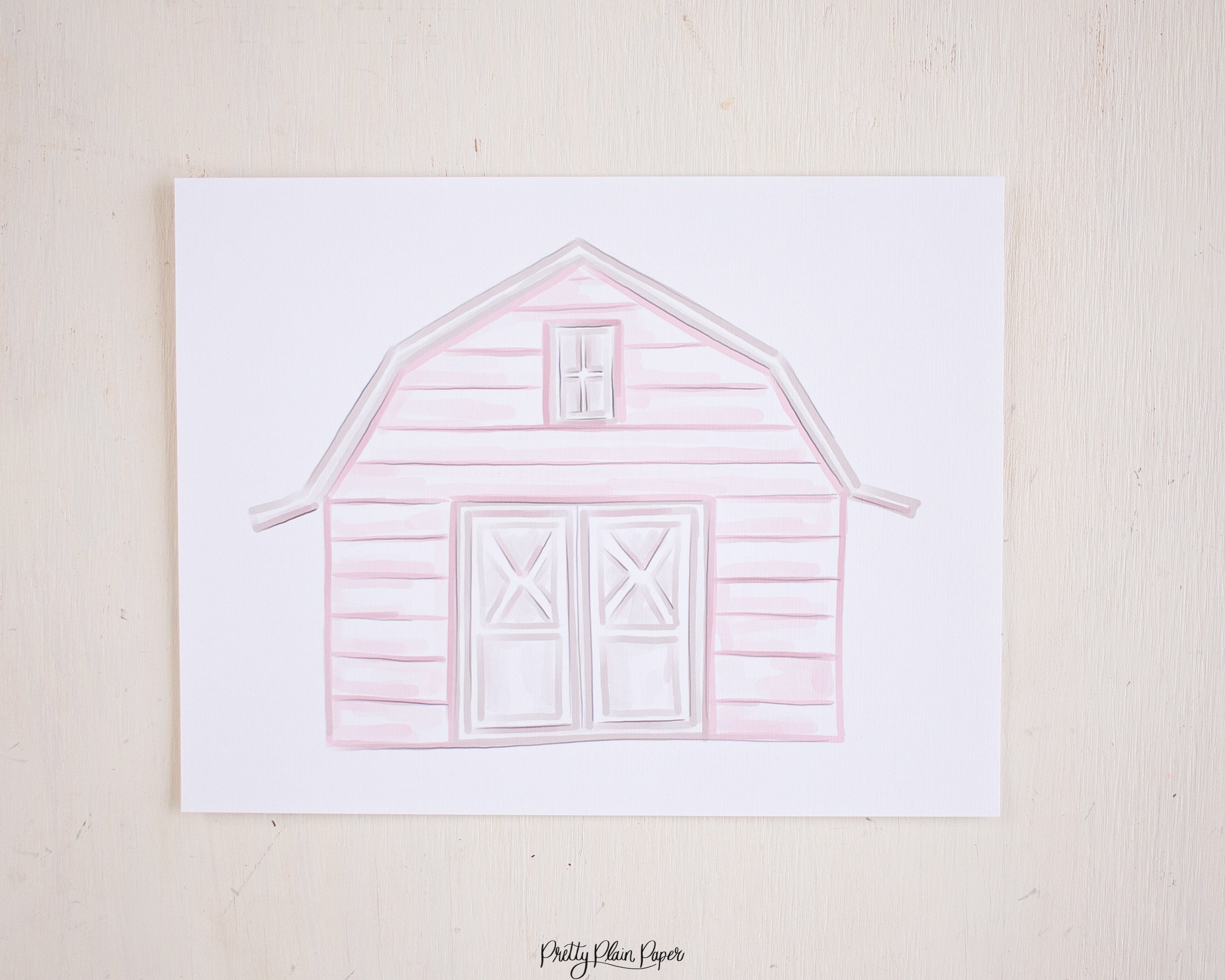 Pink Barn Watercolor Printable Backdrop Poster Download 1012 | Etsy