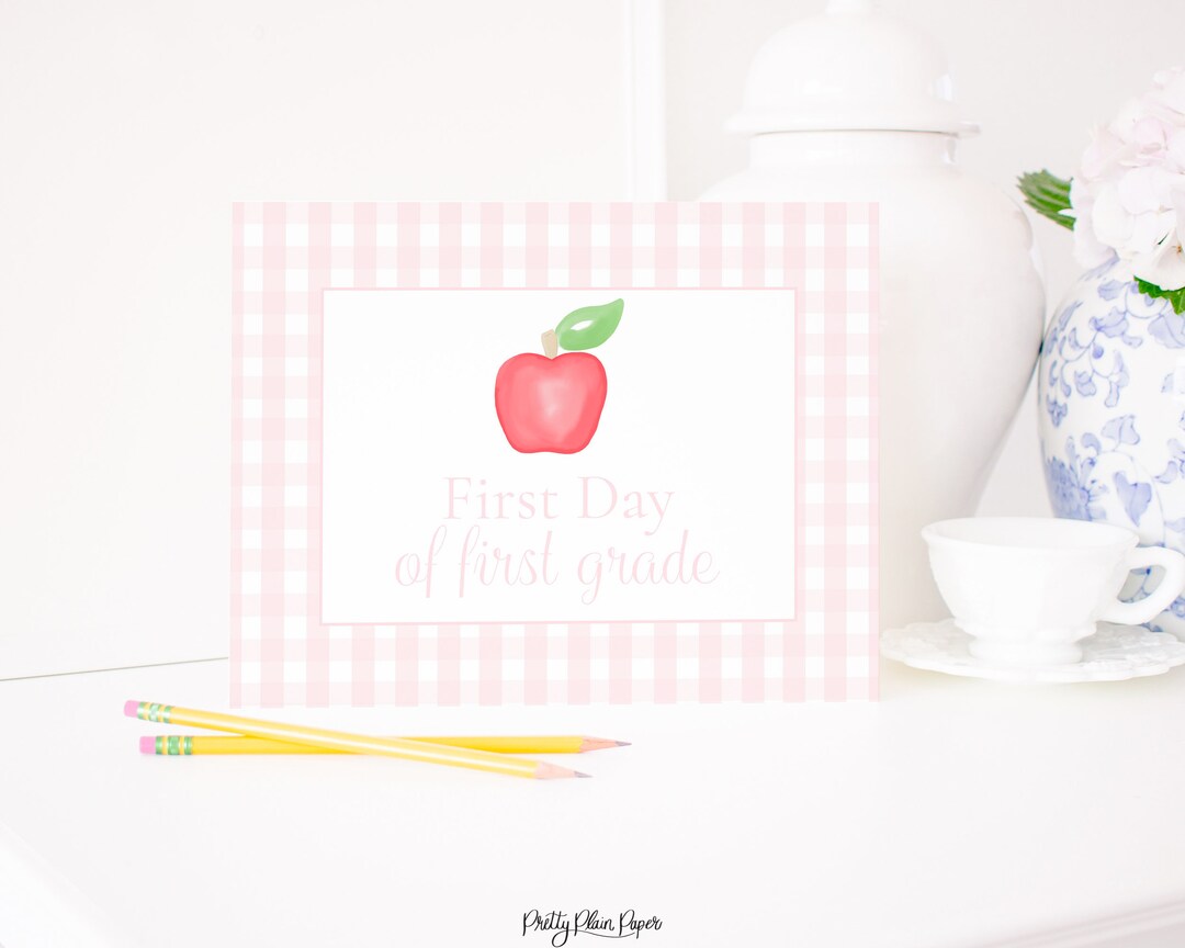 Pink Gingham First Day of School Sign | Watercolor First Day of School ...