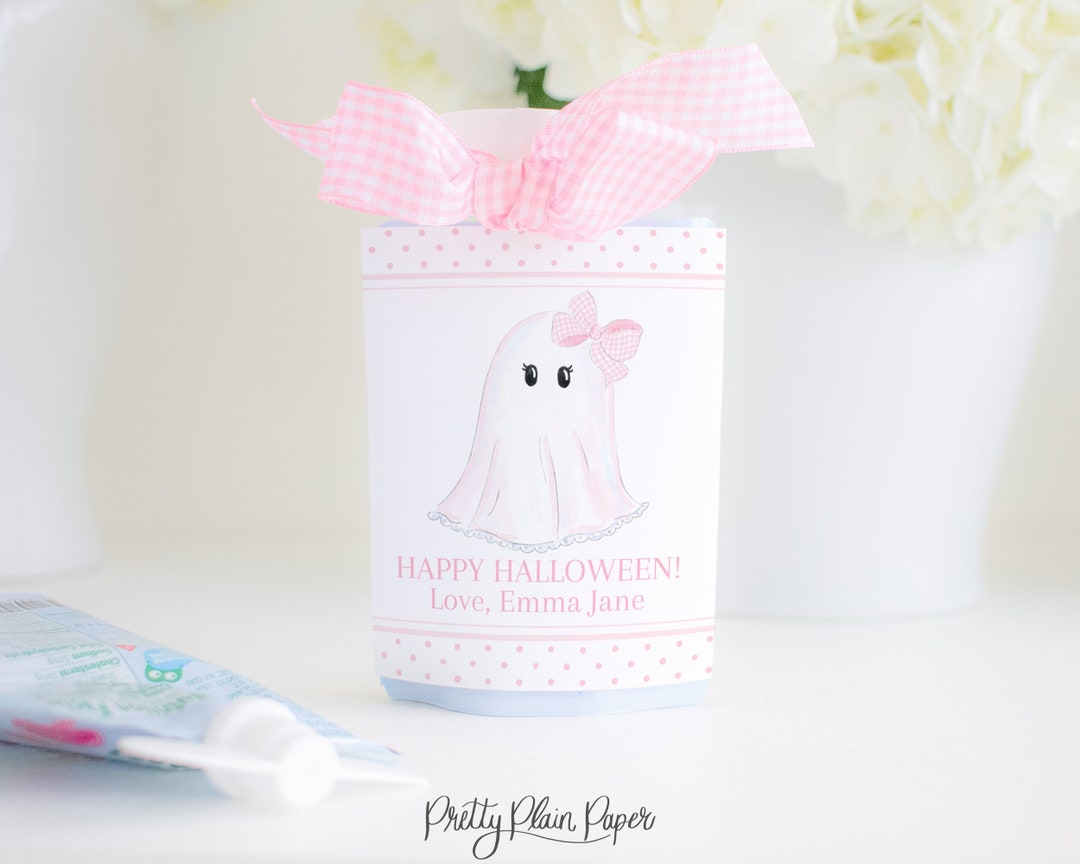 Applesauce Pouch or Yogurt Pouch Printable | Watercolor Pink Girl Ghost ...