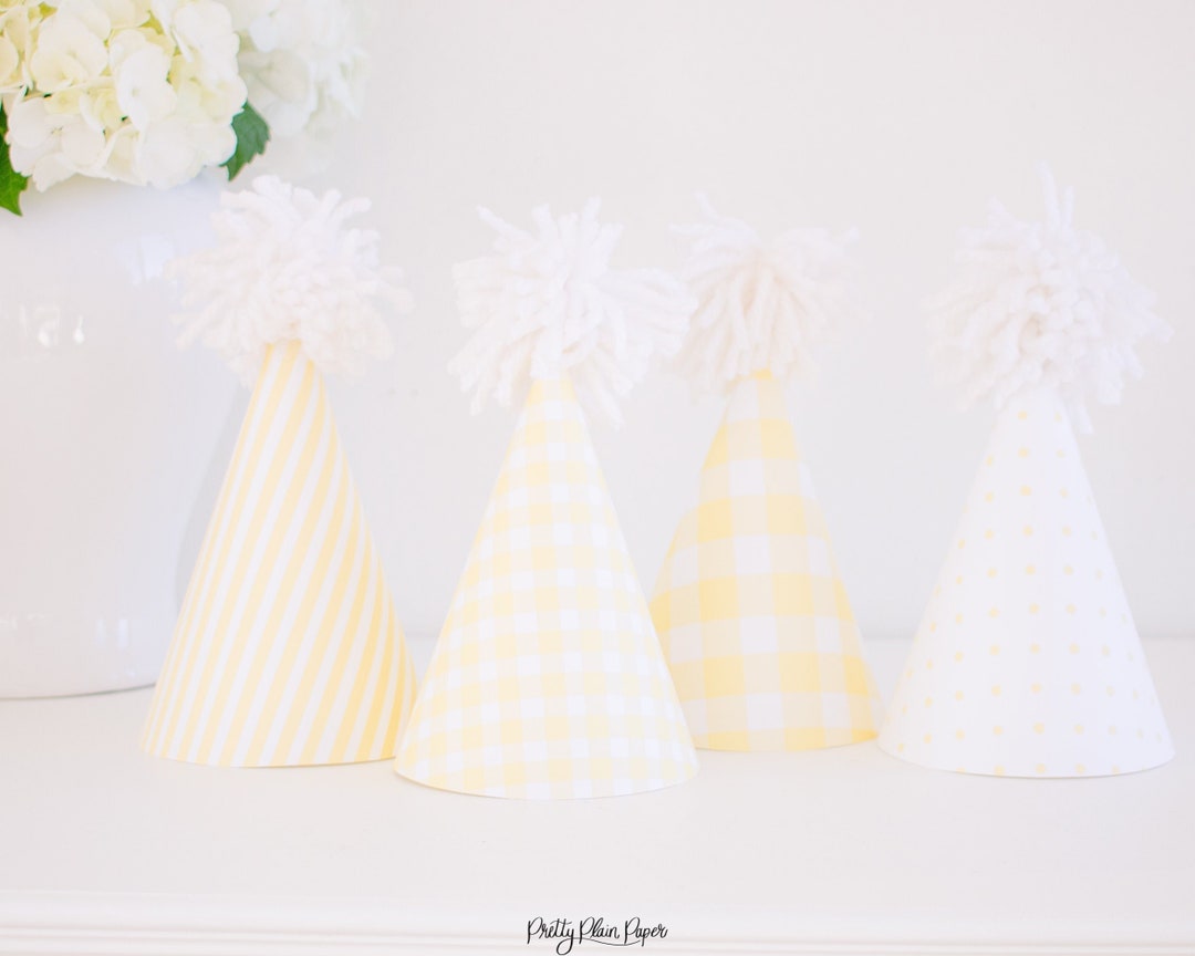 Yellow Pattern Party Hats | Yellow Gingham Party Hats | Printable ...