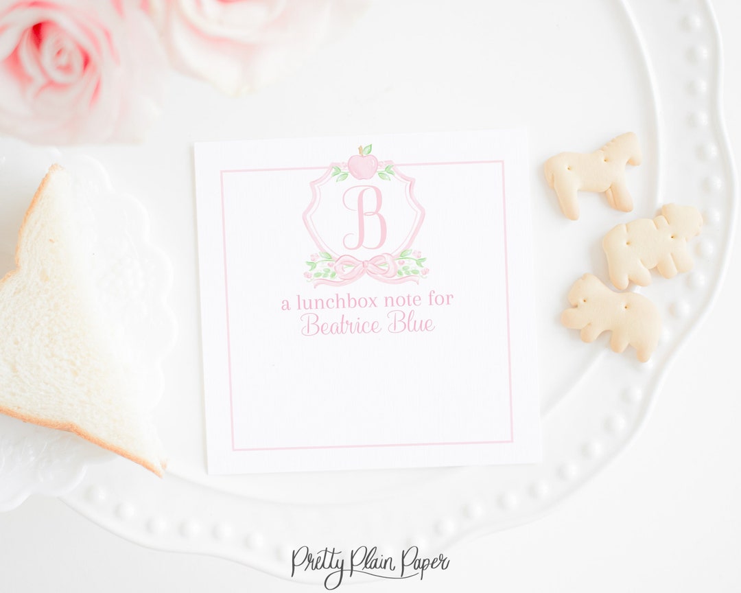 Lunchbox Note With Watercolor Monogram Crest | 5x5 Printable Download ...