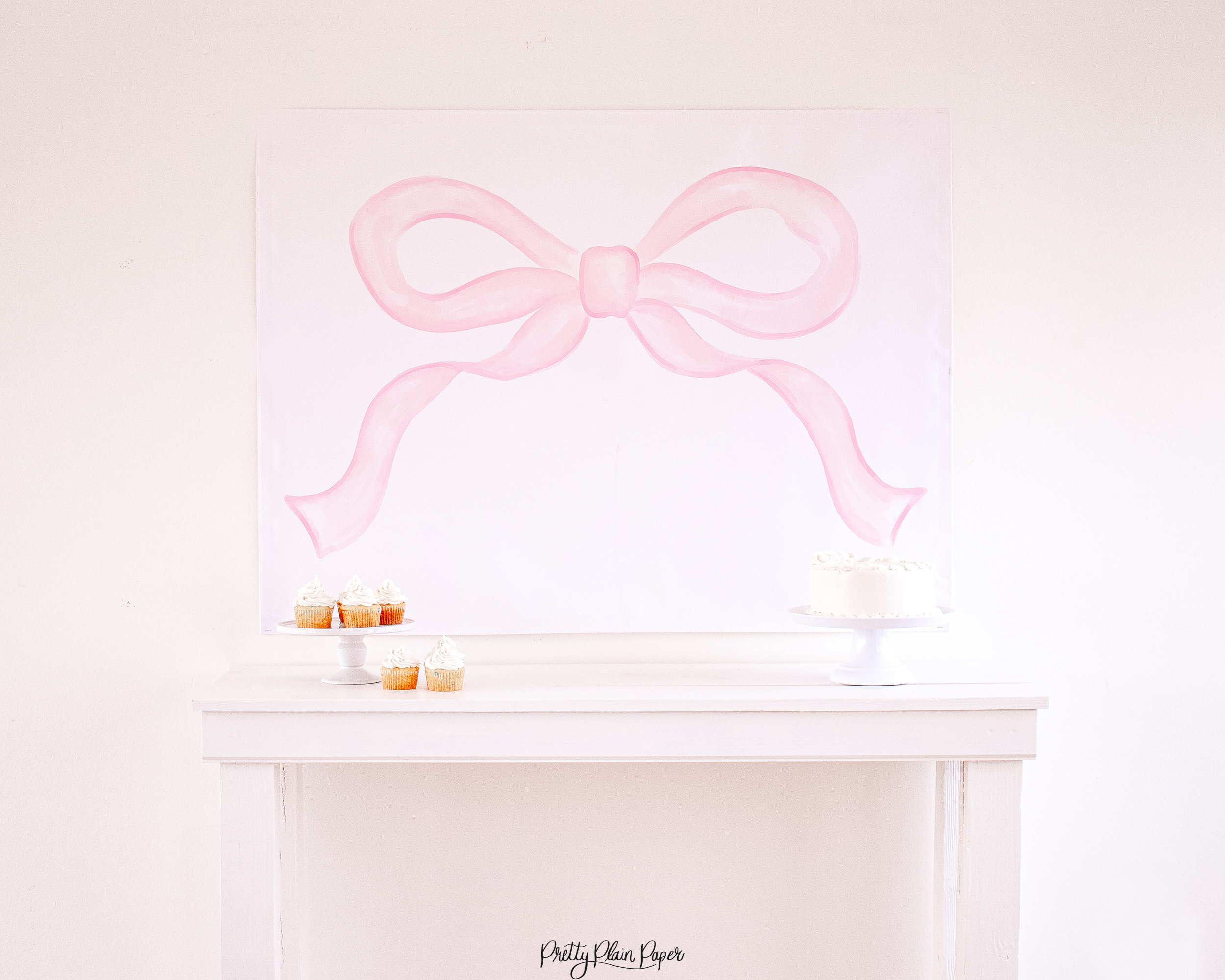 Watercolor Pink Bow Backdrop Pink Bow Birthday Pink Bow | Etsy