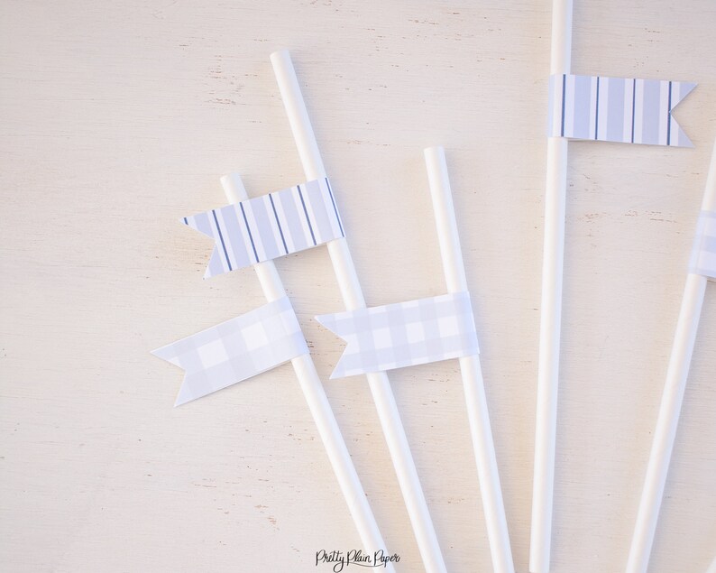 Blue Pattern Straw Topper Flags - Printable Blue Gingham, & Stripe ...