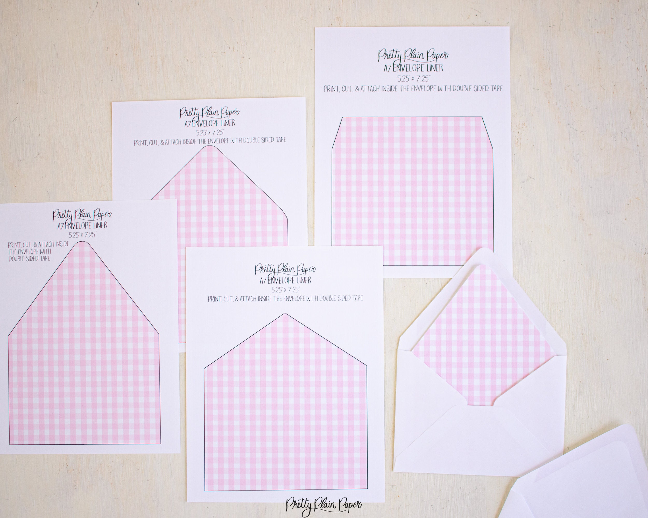 Pink Gingham Envelope Liner | Watercolor Printable A7 Envelope Liner ...