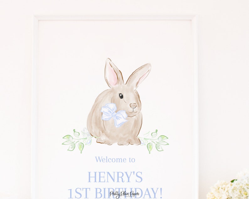 Watercolor Bunny Welcome Sign | Editable Wording | Blue Some Bunny is ...