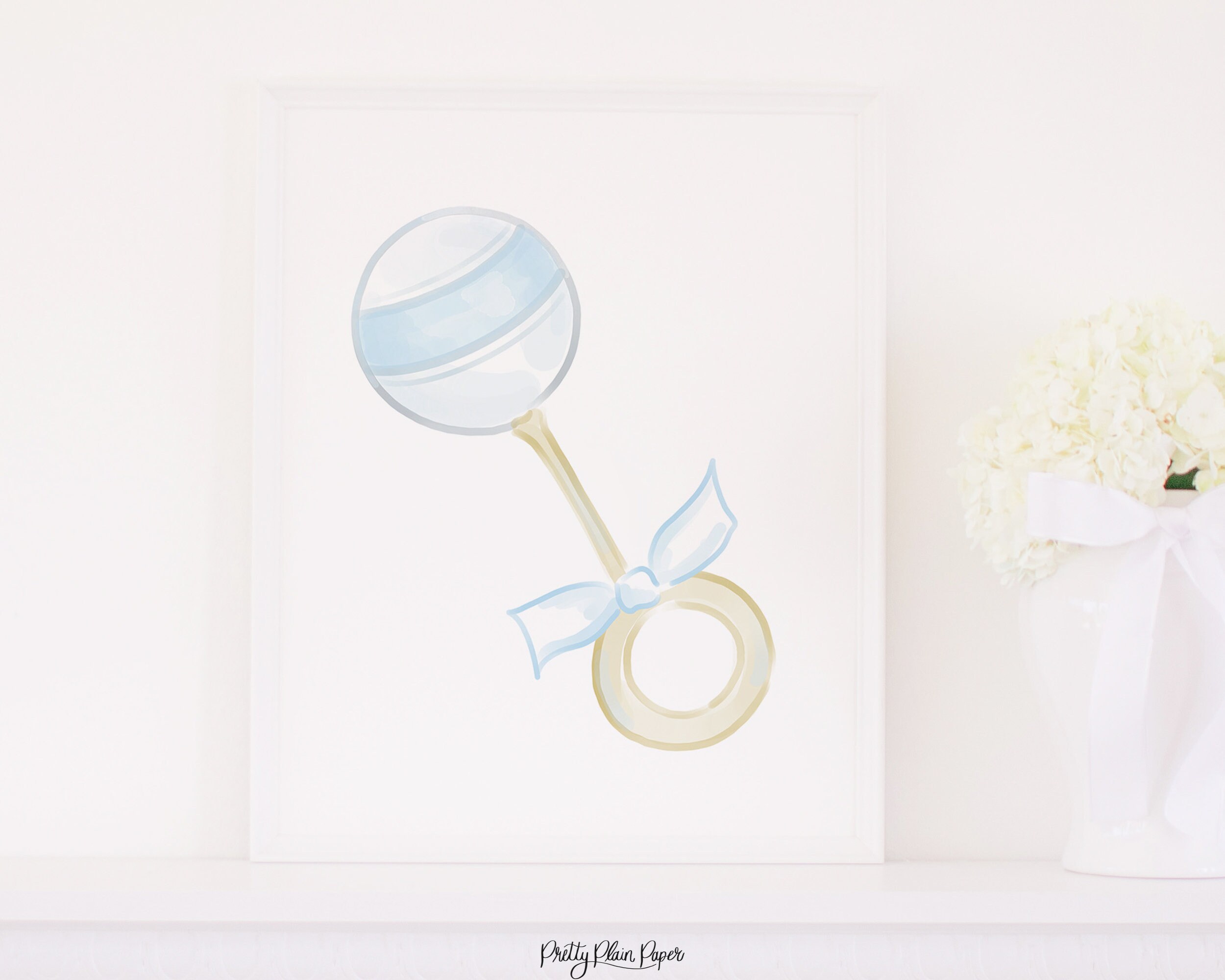 Watercolor Blue Baby Rattle Print 8x10 or 16x20 Printable - Etsy