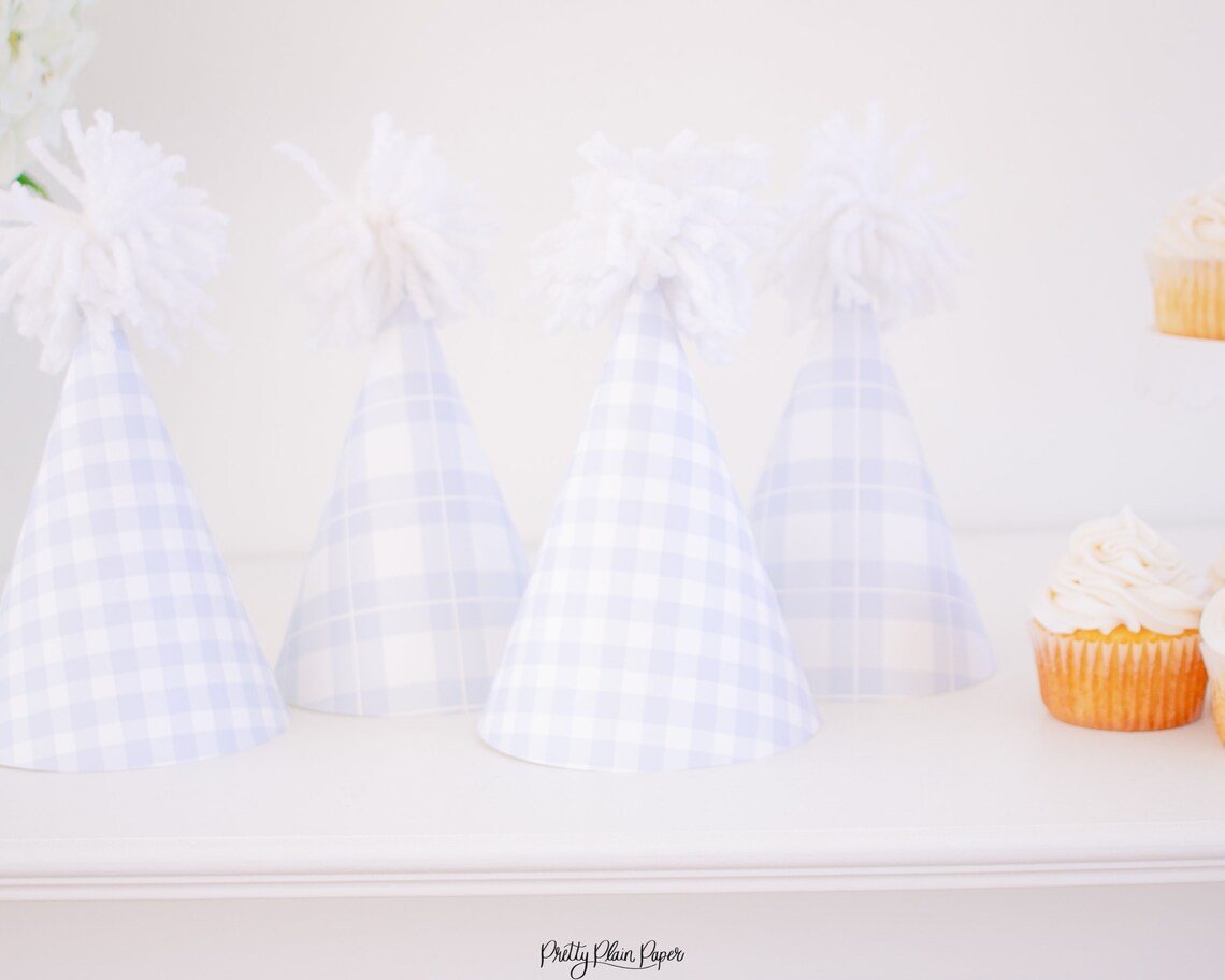 Light Blue Gingham Party Hats Printable Download 3003 3004 | Etsy