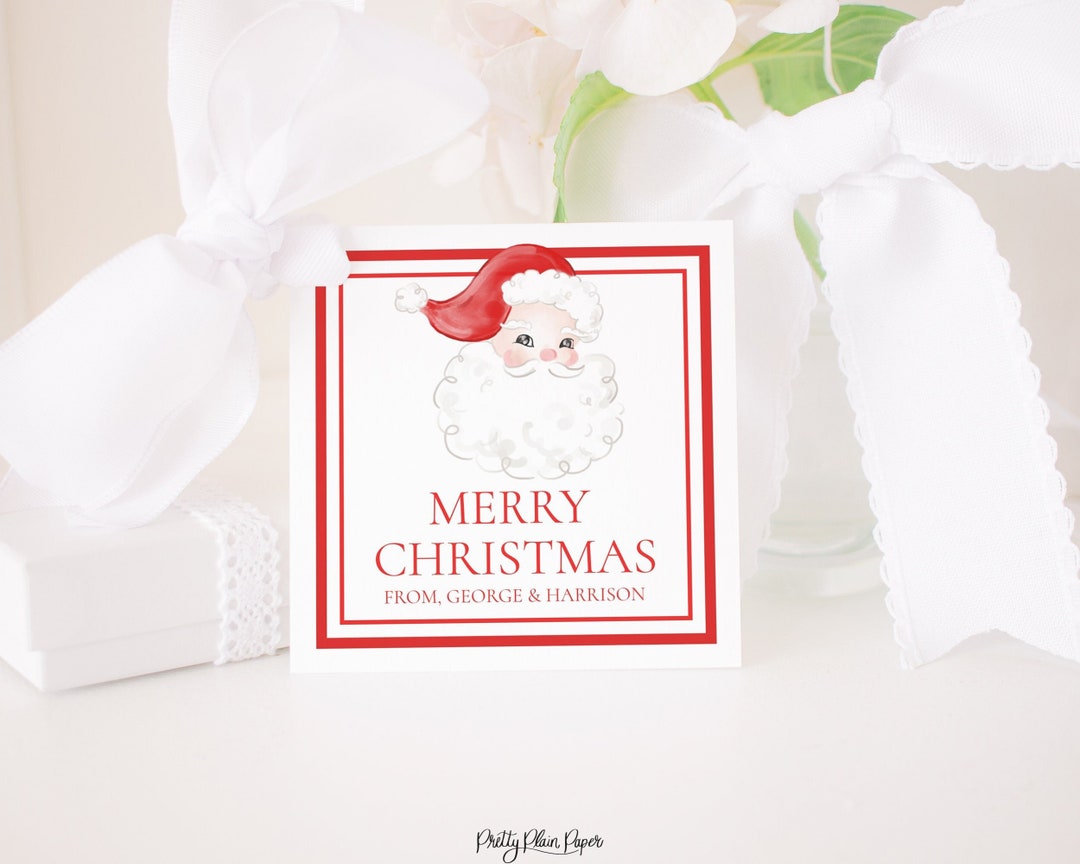 Red Santa Watercolor Christmas Gift Tag or Treat Tag | Watercolor ...