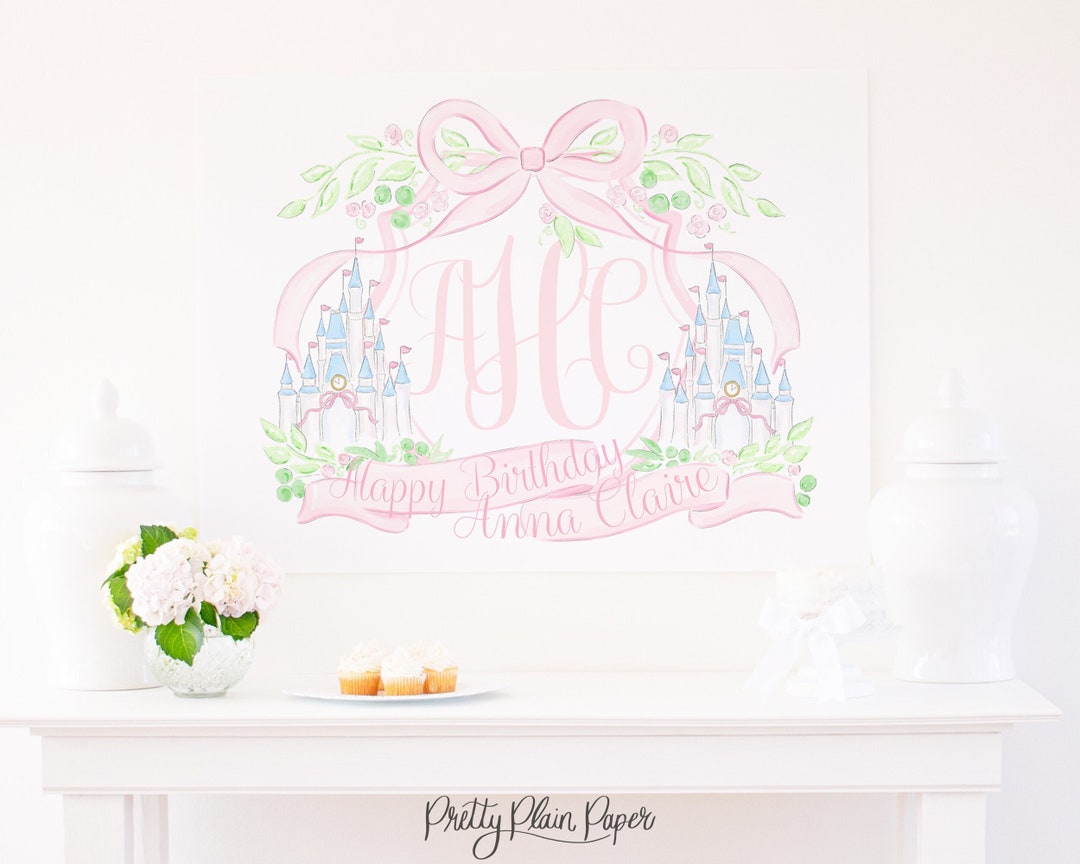 Backdrop | 36x48 Printable | Personalized Watercolor Princess Crest ...