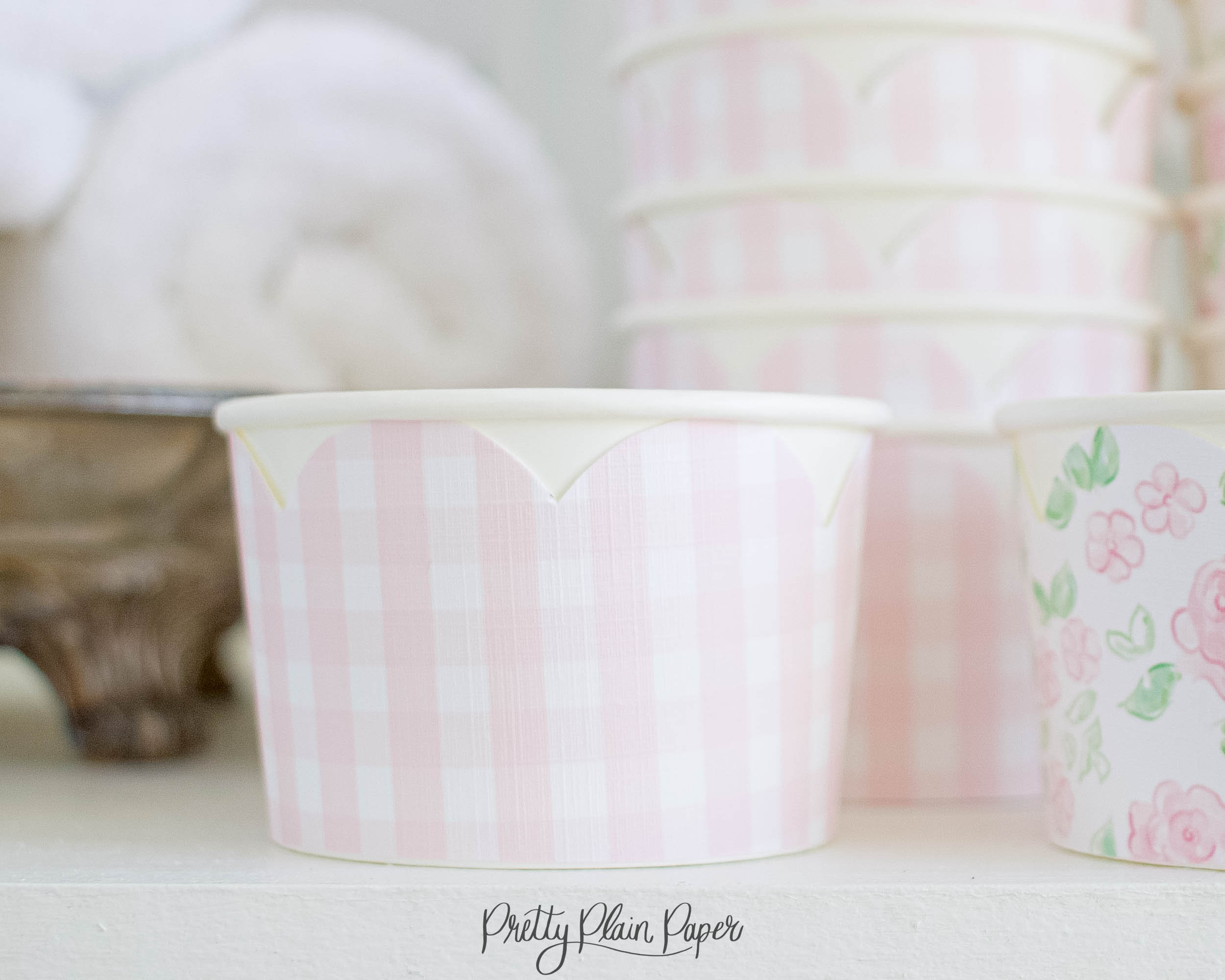 4 Oz Paper Cup Wrappers | Pink Floral & Pink Gingham | Printable ...