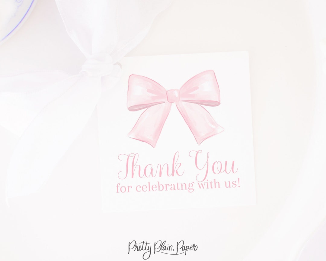 Watercolor Pink Bow Favor Tag | 3.5x3.5 Printable | Pink Bow Favor Tag ...