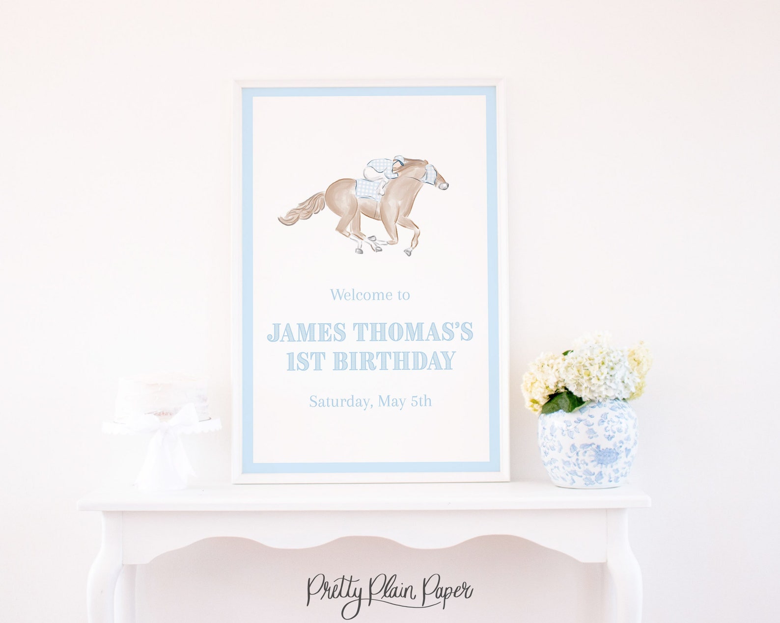 Light Blue Watercolor Race Horse Jockey Welcome Sign | 24x36 Printable ...