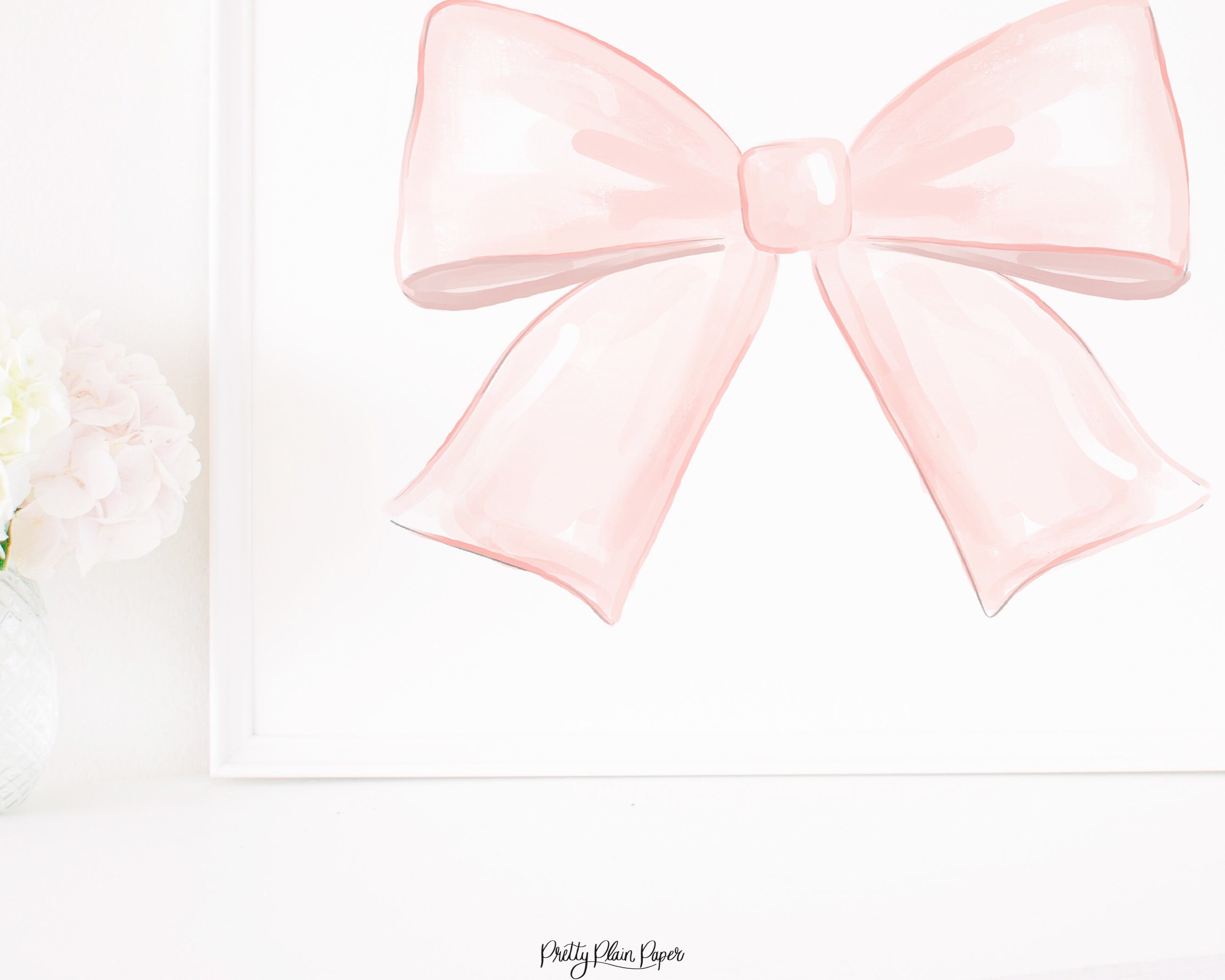 Watercolor Pink Bow Horizontal Print 8x10 or 16x20 | Etsy
