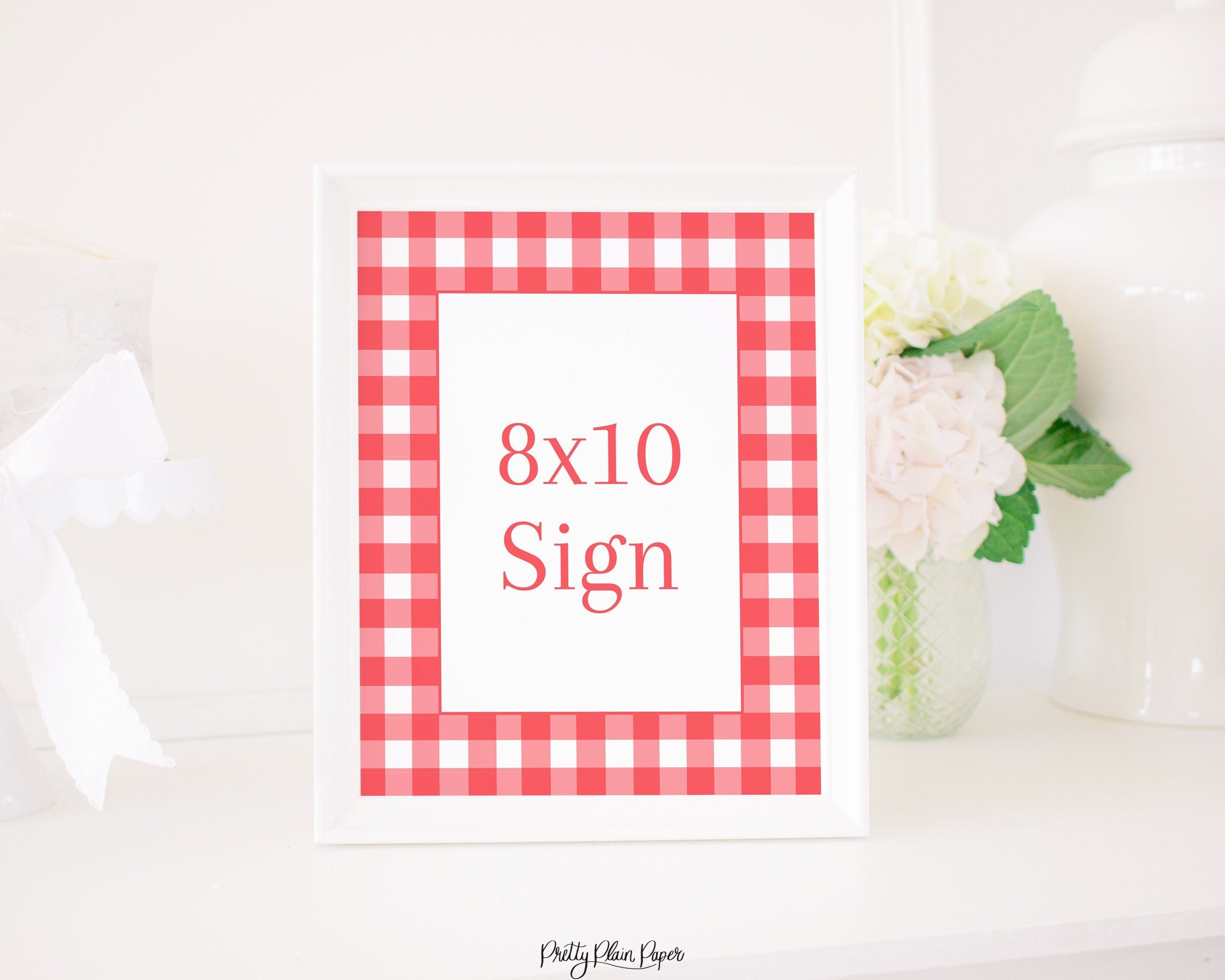 Watercolor Red Gingham 8x10 Sign Vertical Red Gingham | Etsy
