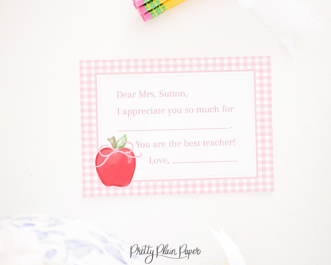Teacher Appreciation | Fill in the Blank Note Card | 5x7 Printable ...